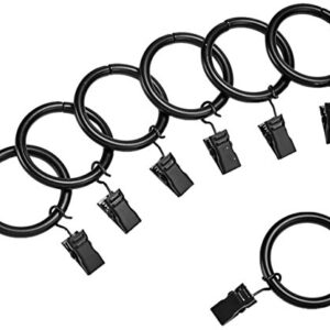 Amazon Basics 1" Curtain Rod with Round Finials, 72" to 144" and Amazon Basics 1" Curtain Clip Ring, Set of 7, Black