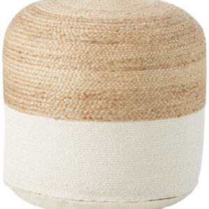 Signature Design by Ashley Sweed Valley Jute & Cotton Pouf, 19 x 19 Inches, Beige & White