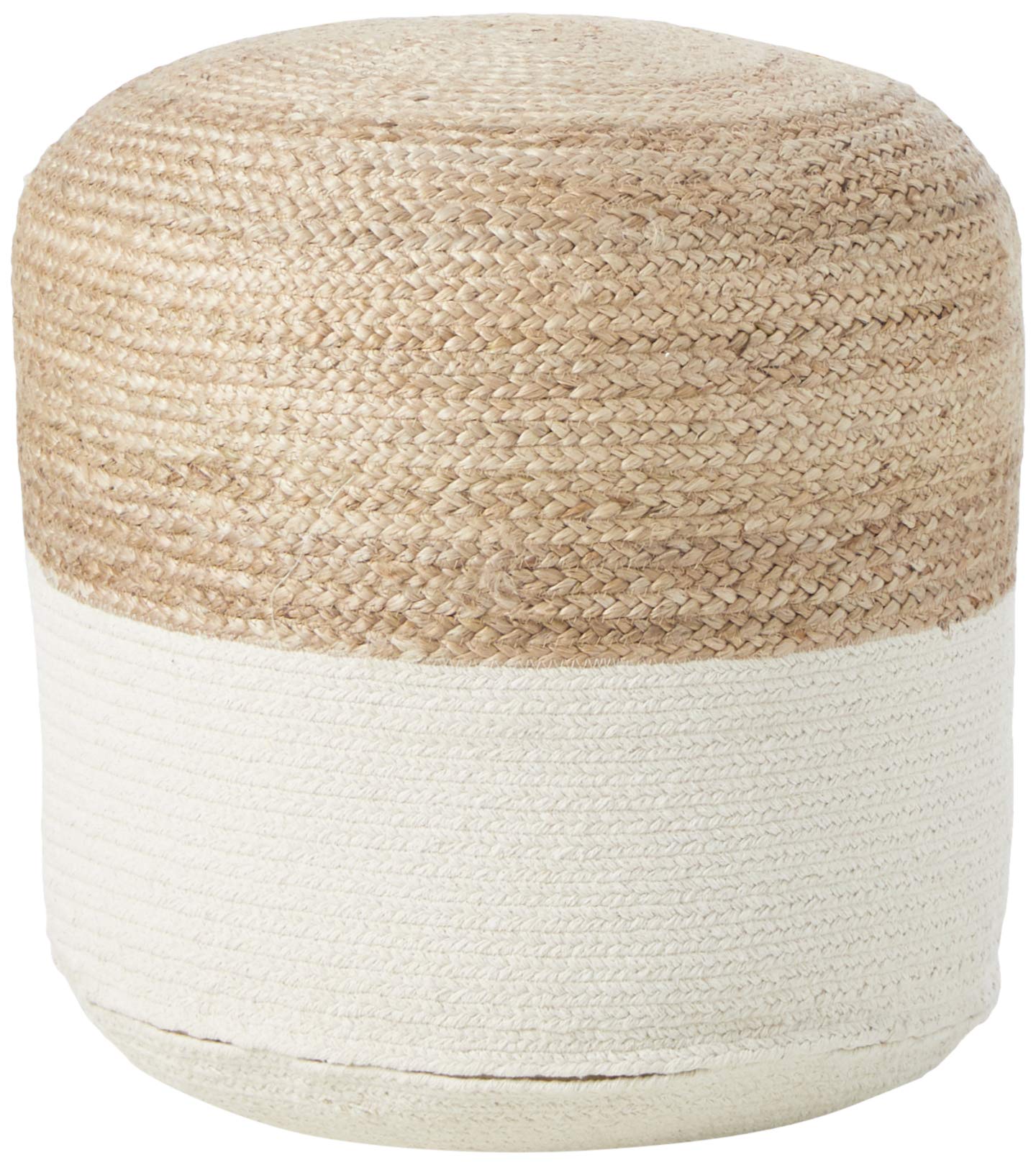 Signature Design by Ashley Sweed Valley Jute & Cotton Pouf, 19 x 19 Inches, Beige & White