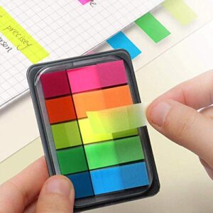 iMagitek 3 Sheet Neon Index Tabs Flags Page Markers Sticky Notes with Box, Translucent Book/Page Marker Stationery Strips, 300 Pieces