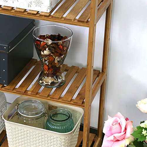 Peach Tree Bamboo Rack Multifunctional Bathroom Kitchen Living Room Holder Plant Flower Stand Utility Storage Shelf (5-Tier)