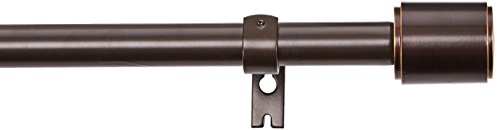 Amazon Basics 1" Curtain Rod with Cap Finials, 72" to 144" and Amazon Basics 1" Curtain Clip Ring, Set of 7, Espresso (Dark Bronze)