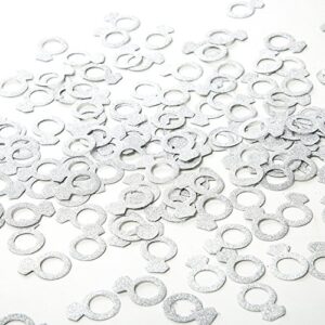 mowo silver diamond ring paper confetti table decor and event decor, silver glitter, 200 count