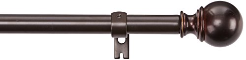 Amazon Basics 1" Curtain Rod with Round Finials, 72" to 144" and Amazon Basics 1" Curtain Clip Ring, Set of 7, Espresso (Dark Bronze)