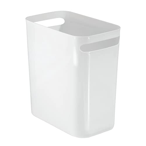 mDesign Plastic Slim Large 2.5 Gallon Trash Can Wastebasket, Classic Garbage Container Recycle Bin for Bathroom, Bedroom, Kitchen, Home Office, Outdoor Waste, Recycling, Aura Collection, 2 Pack, White