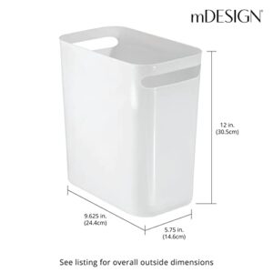 mDesign Plastic Slim Large 2.5 Gallon Trash Can Wastebasket, Classic Garbage Container Recycle Bin for Bathroom, Bedroom, Kitchen, Home Office, Outdoor Waste, Recycling, Aura Collection, 2 Pack, White