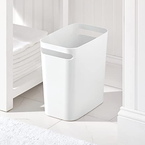 mDesign Plastic Slim Large 2.5 Gallon Trash Can Wastebasket, Classic Garbage Container Recycle Bin for Bathroom, Bedroom, Kitchen, Home Office, Outdoor Waste, Recycling, Aura Collection, 2 Pack, White