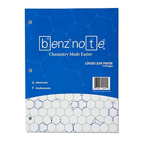 BENZNOTE, Loose Leaf Filler Paper, for Organic and Biochemistry, 8-1/2" x 11", Hexagonal Graph Rule, Green Lined, 3-Hole Punched, 112 Pages