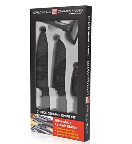 Miracle Blade IV World Class Professional Series Black 7-piece Ceramic Knife Set - Sharpest Knives Never Lose their Precision Cut: Never Dulls & Won't Rust or Stain.