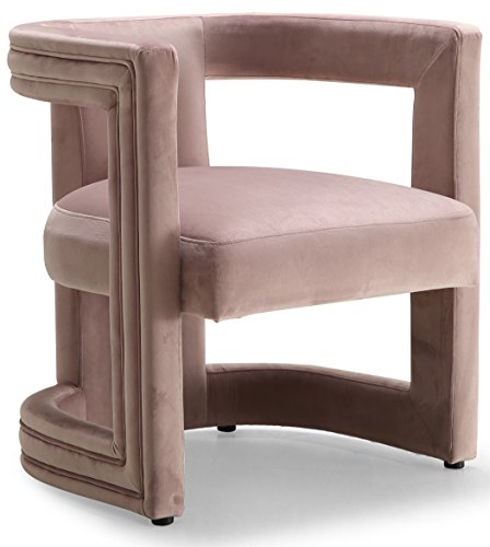 Meridian Furniture Blair Collection Modern | Contemporary Velvet Accent Chair with Upholstered Barrel Design, 26" W x 24.5" D x 28" H, Pink