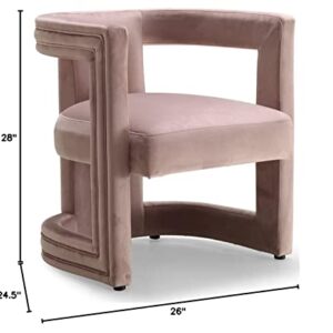 Meridian Furniture Blair Collection Modern | Contemporary Velvet Accent Chair with Upholstered Barrel Design, 26" W x 24.5" D x 28" H, Pink