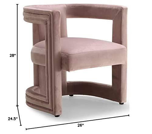 Meridian Furniture Blair Collection Modern | Contemporary Velvet Accent Chair with Upholstered Barrel Design, 26" W x 24.5" D x 28" H, Pink