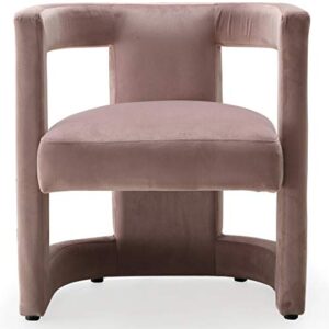 Meridian Furniture Blair Collection Modern | Contemporary Velvet Accent Chair with Upholstered Barrel Design, 26" W x 24.5" D x 28" H, Pink