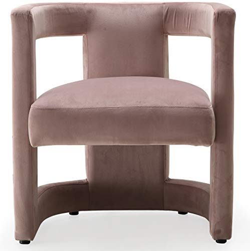 Meridian Furniture Blair Collection Modern | Contemporary Velvet Accent Chair with Upholstered Barrel Design, 26" W x 24.5" D x 28" H, Pink