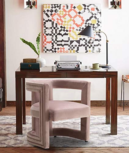 Meridian Furniture Blair Collection Modern | Contemporary Velvet Accent Chair with Upholstered Barrel Design, 26" W x 24.5" D x 28" H, Pink