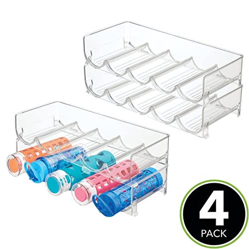 mDesign Plastic Free-Standing Water Bottle and Wine Rack Storage Organizer for Kitchen Countertops, Table Top, Pantry, Fridge - Stackable - Holds 5 Bottles Each, 4 Pack - Clear