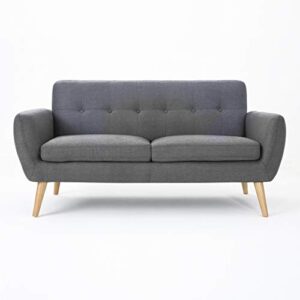 christopher knight home josephine mid-century modern petite fabric sofa, dark grey / natural