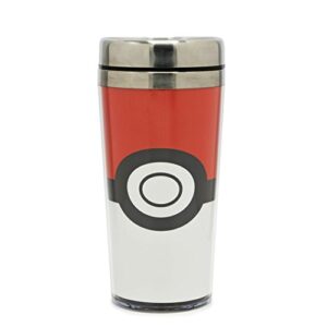 silver buffalo pokemon pokeball stainless steel travel mug, 16-oz