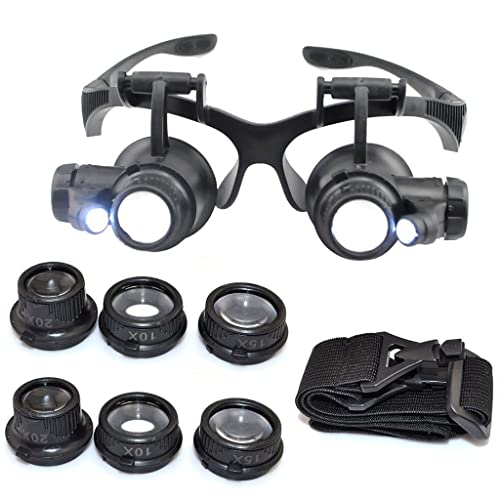 10X 15X 20X 25X LED Magnifier Illuminated Double Eye Glass Jeweler Loupe Repair Magnifying