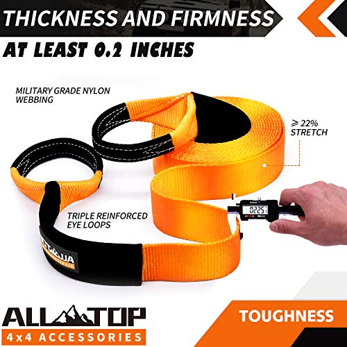 ALL-TOP 100% Nylon Recovery Snatch Strap, 3in x 30ft, Heavy Duty Kinetic Tow Strap (35000 Lbs) with 22% Elongation - Triple Reinforced Loop Adjustable Protector Sleeve