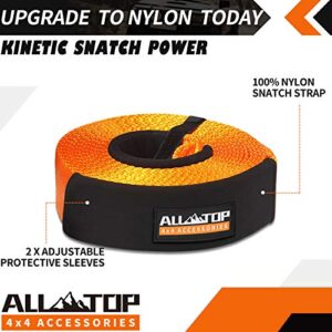 ALL-TOP 100% Nylon Recovery Snatch Strap, 3in x 30ft, Heavy Duty Kinetic Tow Strap (35000 Lbs) with 22% Elongation - Triple Reinforced Loop Adjustable Protector Sleeve