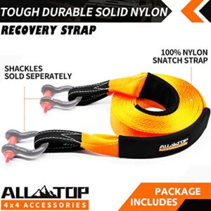 ALL-TOP 100% Nylon Recovery Snatch Strap, 3in x 30ft, Heavy Duty Kinetic Tow Strap (35000 Lbs) with 22% Elongation - Triple Reinforced Loop Adjustable Protector Sleeve