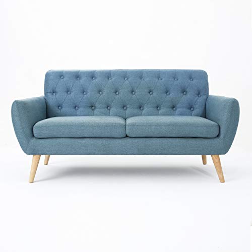 Christopher Knight Home Bernice Mid-Century Modern Tufted Fabric Sofa, Blue / Natural