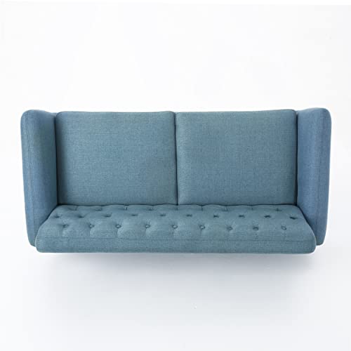 Christopher Knight Home Bernice Mid-Century Modern Tufted Fabric Sofa, Blue / Natural