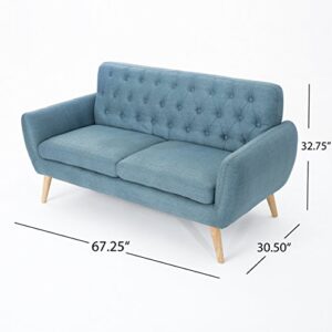 Christopher Knight Home Bernice Mid-Century Modern Tufted Fabric Sofa, Blue / Natural