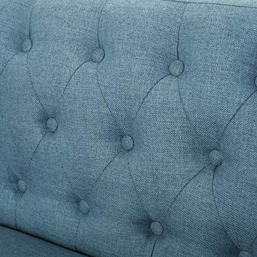 Christopher Knight Home Bernice Mid-Century Modern Tufted Fabric Sofa, Blue / Natural