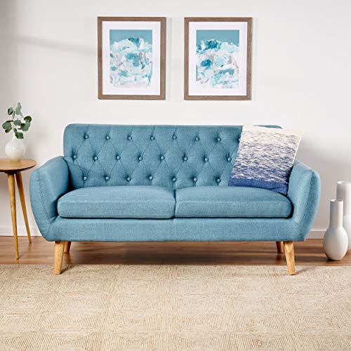 Christopher Knight Home Bernice Mid-Century Modern Tufted Fabric Sofa, Blue / Natural