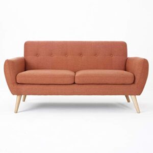 christopher knight home josephine mid-century modern petite fabric sofa, burnt orange / natural