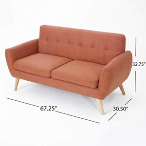 Christopher Knight Home Josephine Mid-Century Modern Petite Fabric Sofa, Burnt Orange / Natural