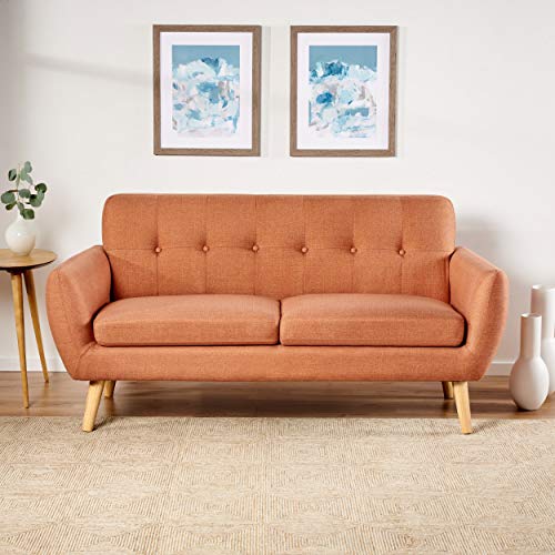 Christopher Knight Home Josephine Mid-Century Modern Petite Fabric Sofa, Burnt Orange / Natural