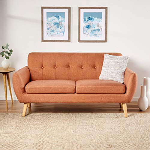 Christopher Knight Home Josephine Mid-Century Modern Petite Fabric Sofa, Burnt Orange / Natural