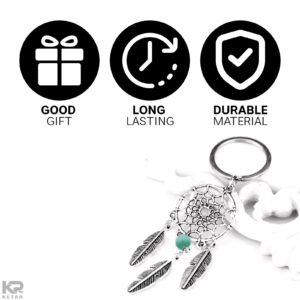 Moon Dream Catcher Kit for Adults - 6Pcs Cute Macrame Dream Catcher Keychain Silver for Bag Home Car Dream Catcher Supplies - Large Dream Catcher Metal Rings - Mini Dream Catcher with Peacock Feathers