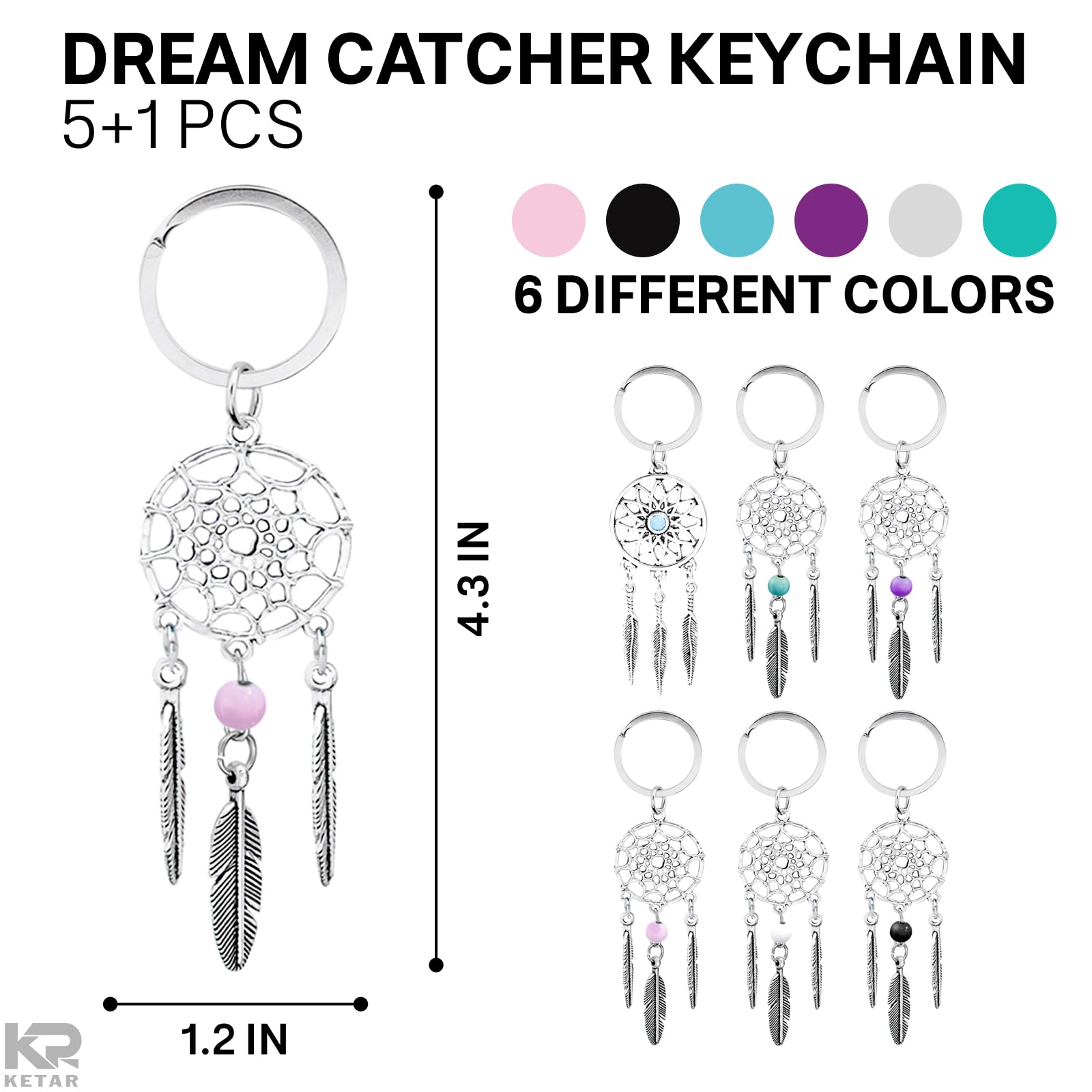 Moon Dream Catcher Kit for Adults - 6Pcs Cute Macrame Dream Catcher Keychain Silver for Bag Home Car Dream Catcher Supplies - Large Dream Catcher Metal Rings - Mini Dream Catcher with Peacock Feathers