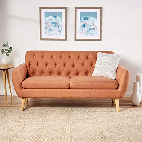 Christopher Knight Home Bernice Mid-Century Modern Tufted Fabric Sofa, Burnt Orange / Natural