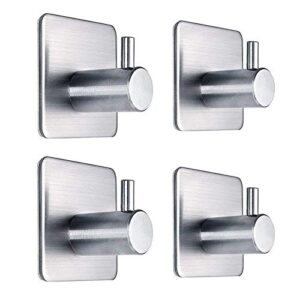 adhesive hooks heavy duty wall hooks waterproof stainless steel hooks for hanging coat, hat,towel robe hook rack wall mount- bathroom and bedroom 4-packs