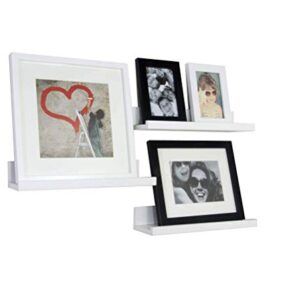 BD ART Wall Mounted Ledges - Set of Three 14 Inch White Wooden Floating Shelves, Perfect for Display Picture Frames, Books in Living Room, Bedroom, Kitchen, Nursery Room