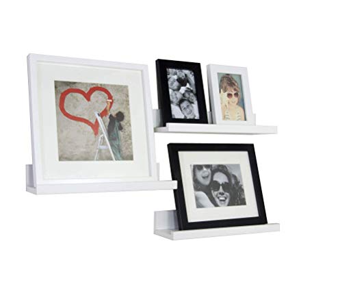 BD ART Wall Mounted Ledges - Set of Three 14 Inch White Wooden Floating Shelves, Perfect for Display Picture Frames, Books in Living Room, Bedroom, Kitchen, Nursery Room