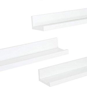 BD ART Wall Mounted Ledges - Set of Three 14 Inch White Wooden Floating Shelves, Perfect for Display Picture Frames, Books in Living Room, Bedroom, Kitchen, Nursery Room