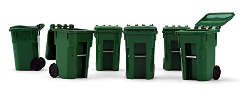 First Gear 1/34 Scale Plastic Collectible Green Trash Carts - Set of Six Carts (#90-0519)