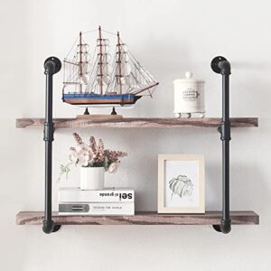 homissue 2-shelf rustic pipe shelving unit, vintage industrial pipe wall shelf, retro brown