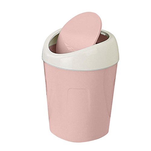 Dreamyth Desktop Trash Can with Lid Roll Cover Mini Wastebasket (Pink)