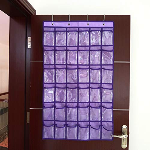 NIMES Hanging Closet Underwear Sock Jewelry Storage Over The Door Classroom Cell Phone Calculator Organizer 36 Clear Pockets (Purple)