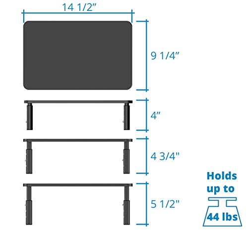 Husky Mounts Monitor Riser Laptop Stand, Adjustable Legs, Stackable, 14.5" x 9.25" x 5.5" Max Height, Matte Steel, Black.