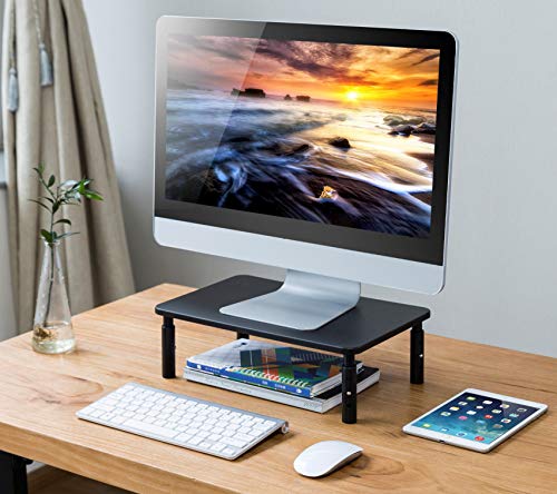 Husky Mounts Monitor Riser Laptop Stand, Adjustable Legs, Stackable, 14.5" x 9.25" x 5.5" Max Height, Matte Steel, Black.