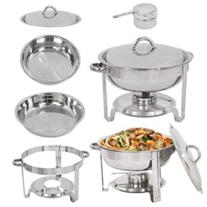 ZENY Pack of 3 Round Chafing Dish Full Size 5 Quart Stainless Steel Deep Pans Chafer Dish Set Buffet Catering Party Events Warmer Serving Set Utensils w/Fuel Holder