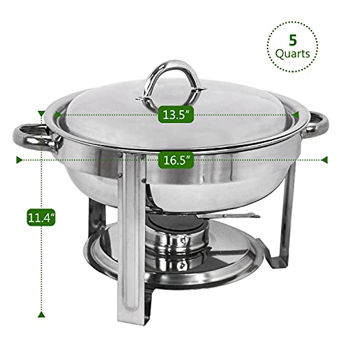 ZENY Pack of 3 Round Chafing Dish Full Size 5 Quart Stainless Steel Deep Pans Chafer Dish Set Buffet Catering Party Events Warmer Serving Set Utensils w/Fuel Holder